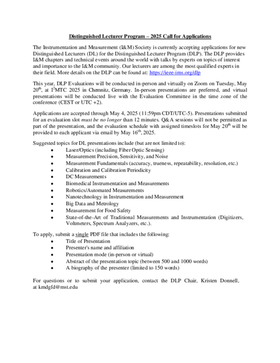 2025 Call for Applications: IMS Distinguished Lecturer Program | IEEE Instrumentation ...